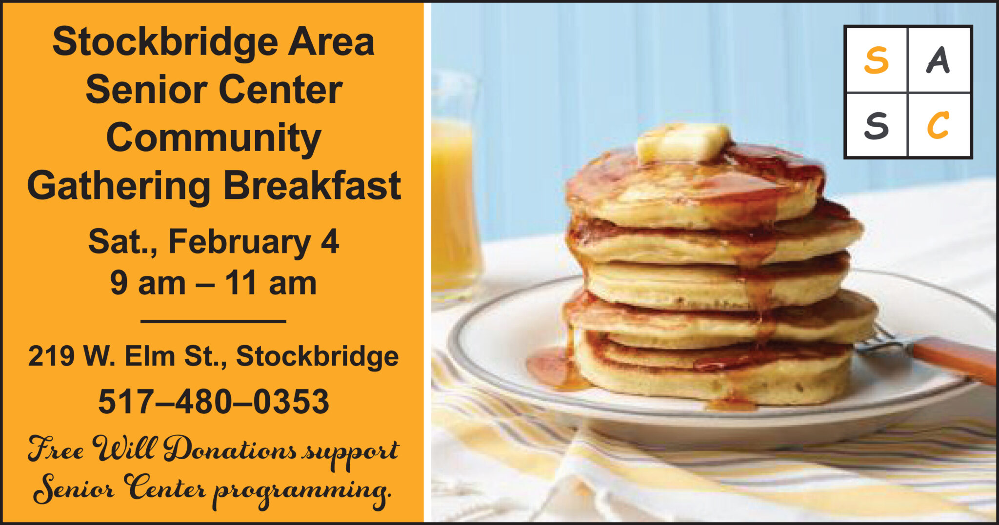 Local Senior Center will hold Community Gathering Breakfast: February 4