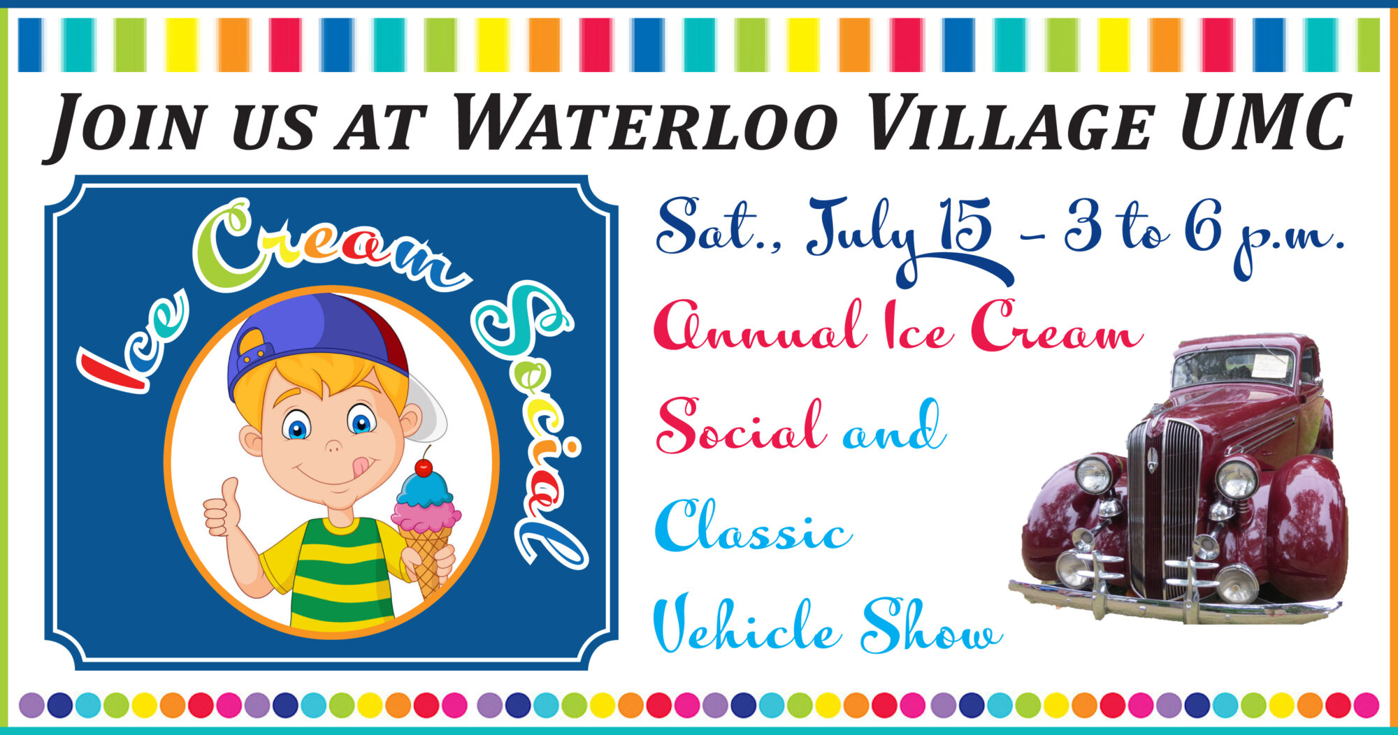 Waterloo Village UMC hosts annual Ice Cream Social and Classic Vehicle Show